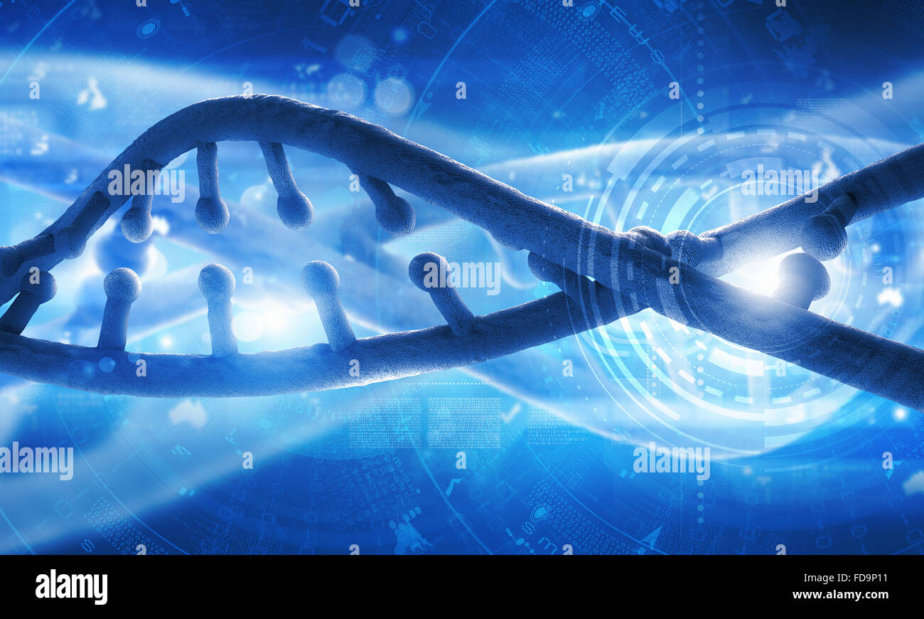 Biochemistry concept with digital blue DNA molecule Stock Photo - Alamy