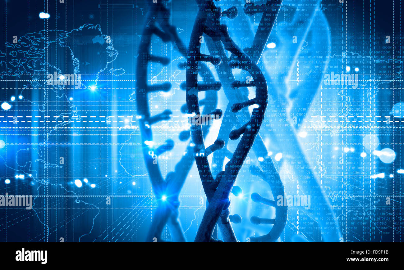 Biochemistry concept with digital blue DNA molecule Stock Photo - Alamy