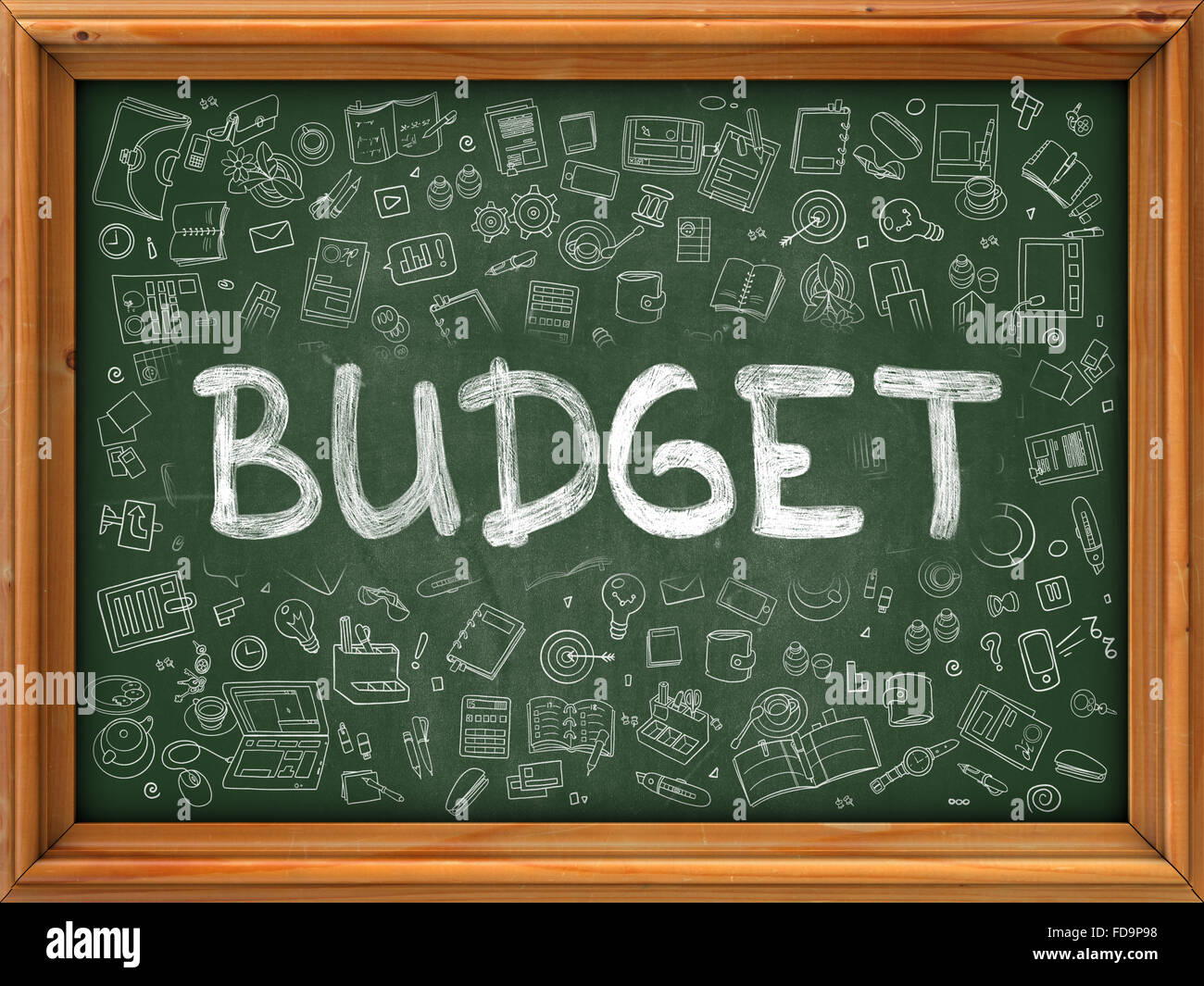 Hand Drawn Budget on Green Chalkboard. Hand Drawn Doodle Icons Around ...