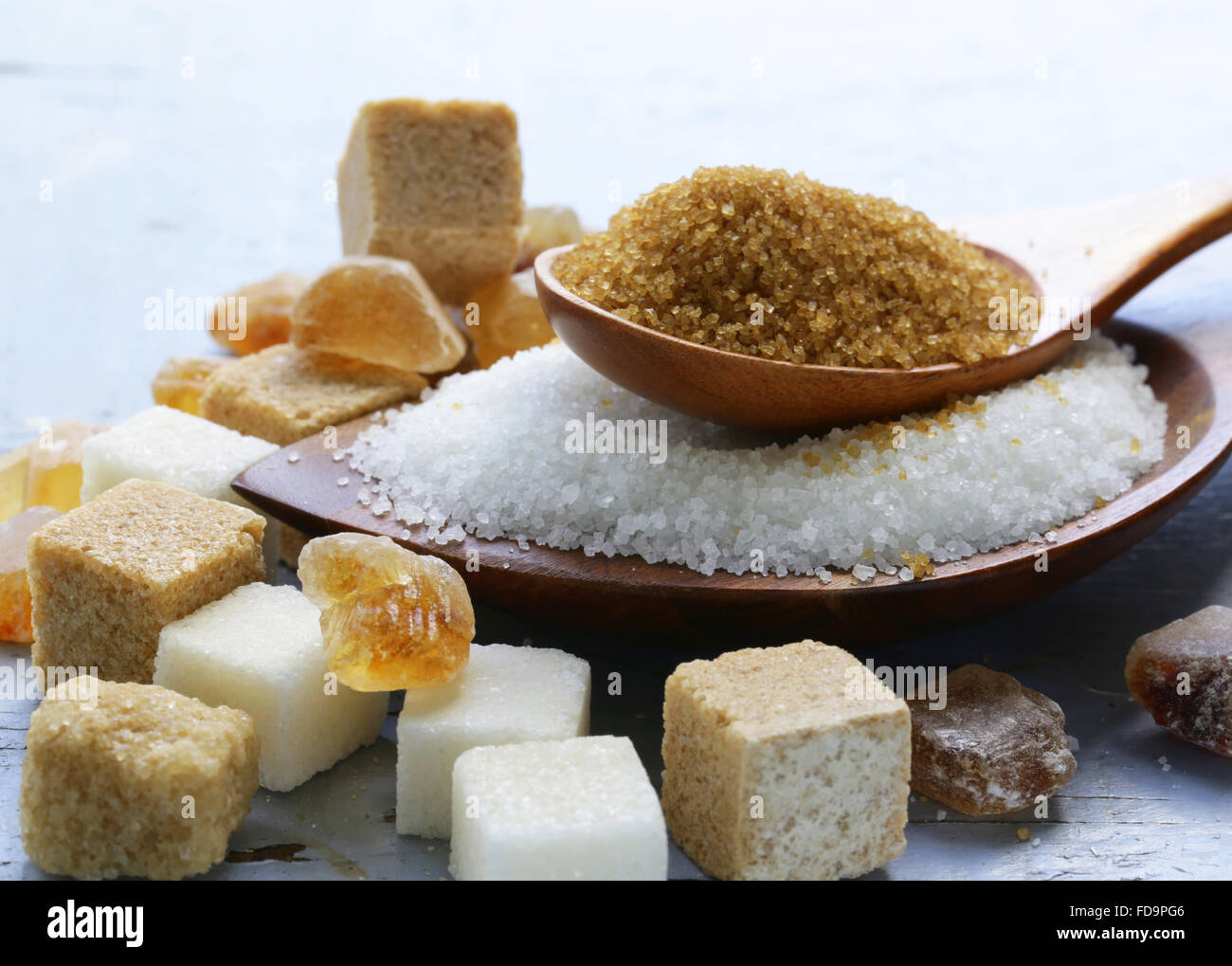different types of sugar - brown, white and refined sugar Stock Photo ...
