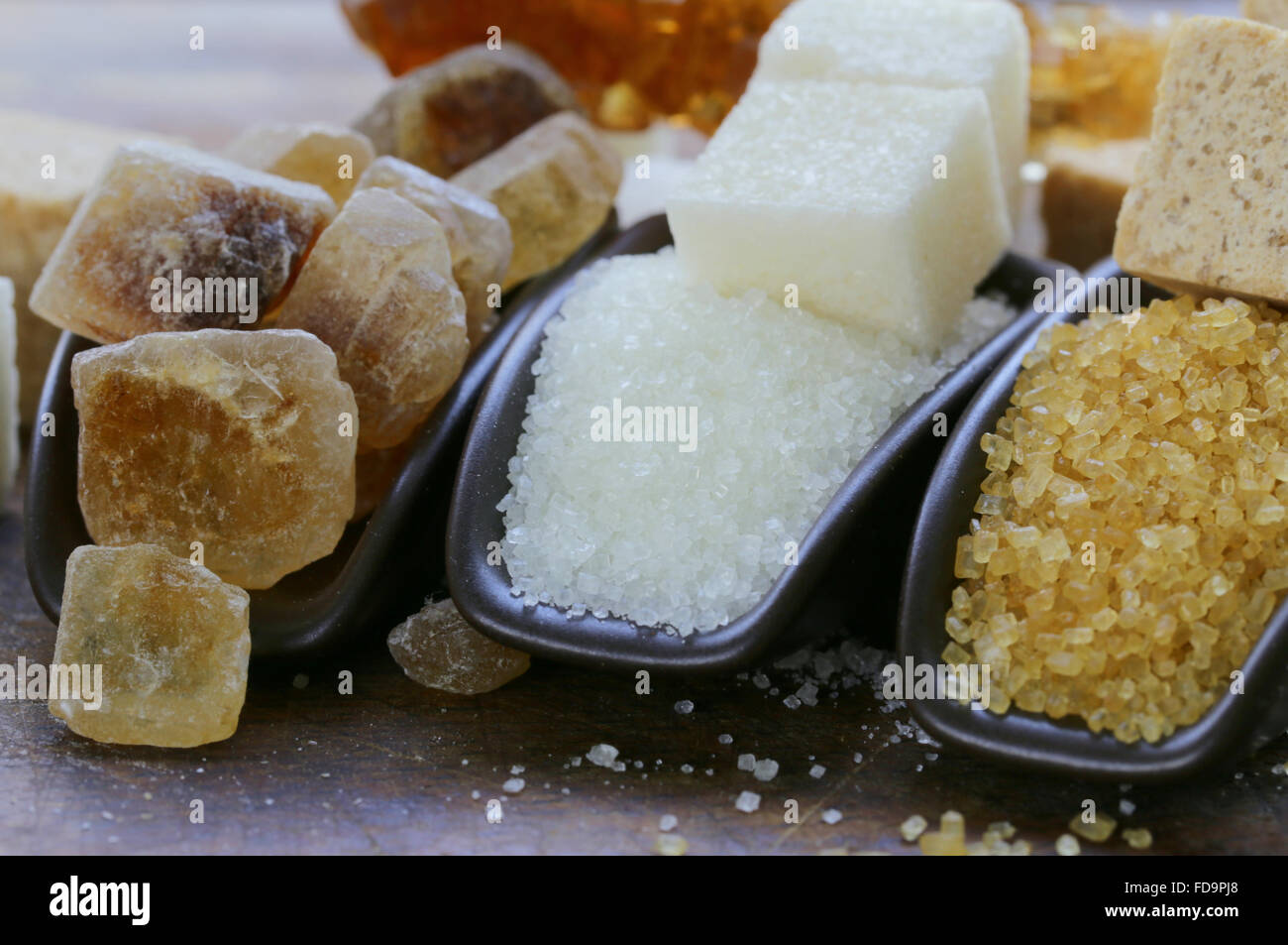 different types of sugar - brown, white and refined sugar Stock Photo ...