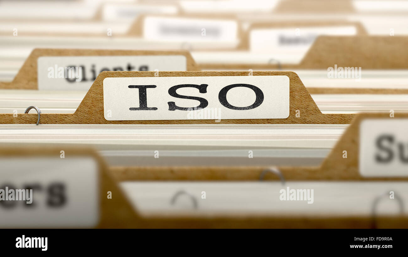 ISO Concept. Word on Folder Register of Card Index. Selective Focus ...