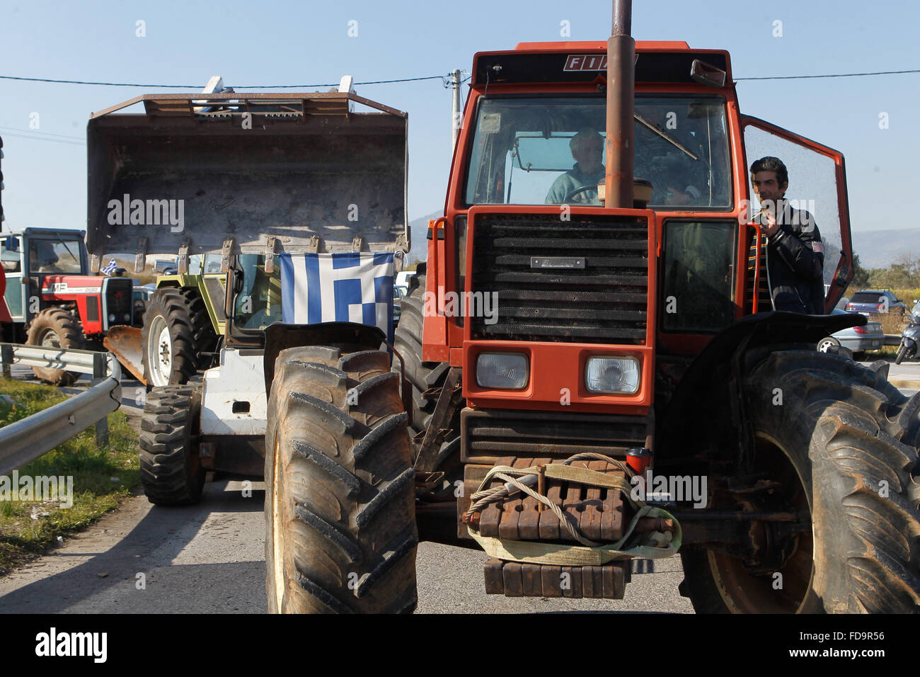 Markopoulo, GREECE. 29th Jan, 2016. Greek farmers with their tractors ...