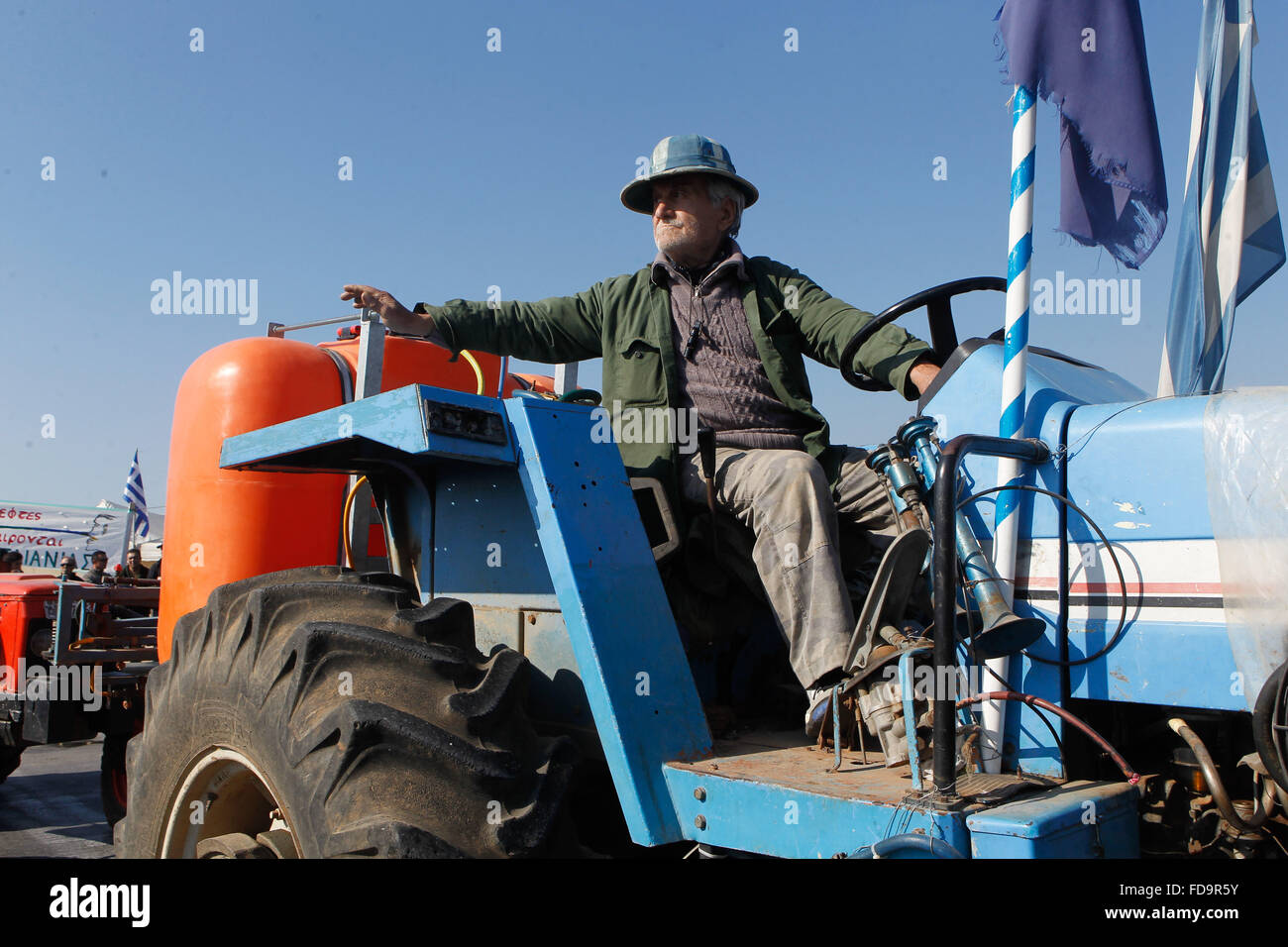 Markopoulo, GREECE. 29th Jan, 2016. Greek farmers with their tractors ...