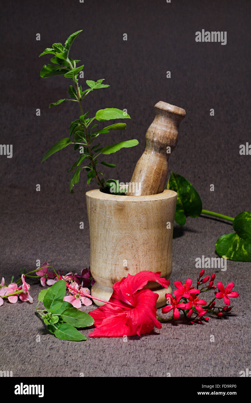 Flowers leaf mortar pestle hi-res stock photography and images - Alamy