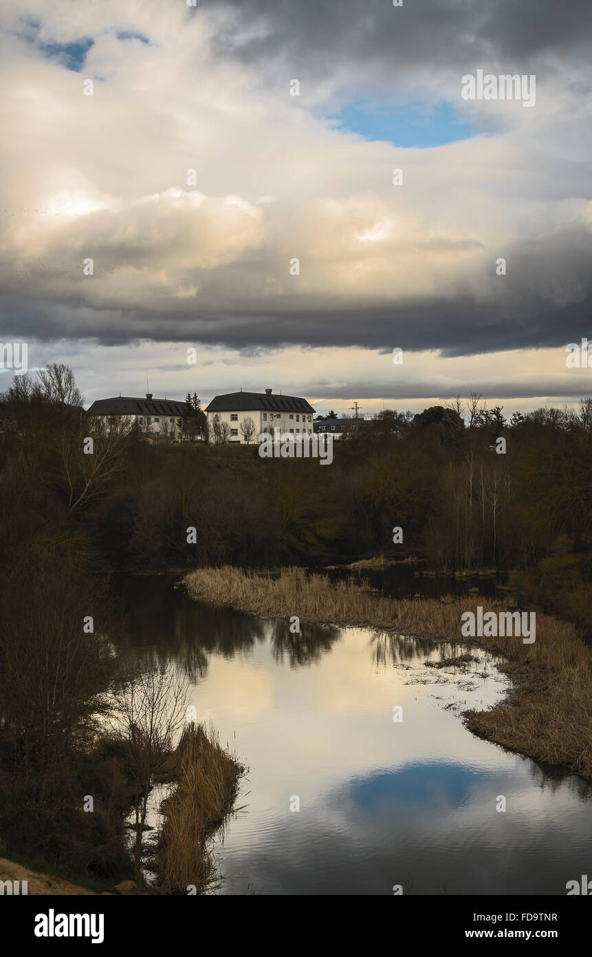 A blue reflect in the river of the El Pardo country, Madrid, Spain ...