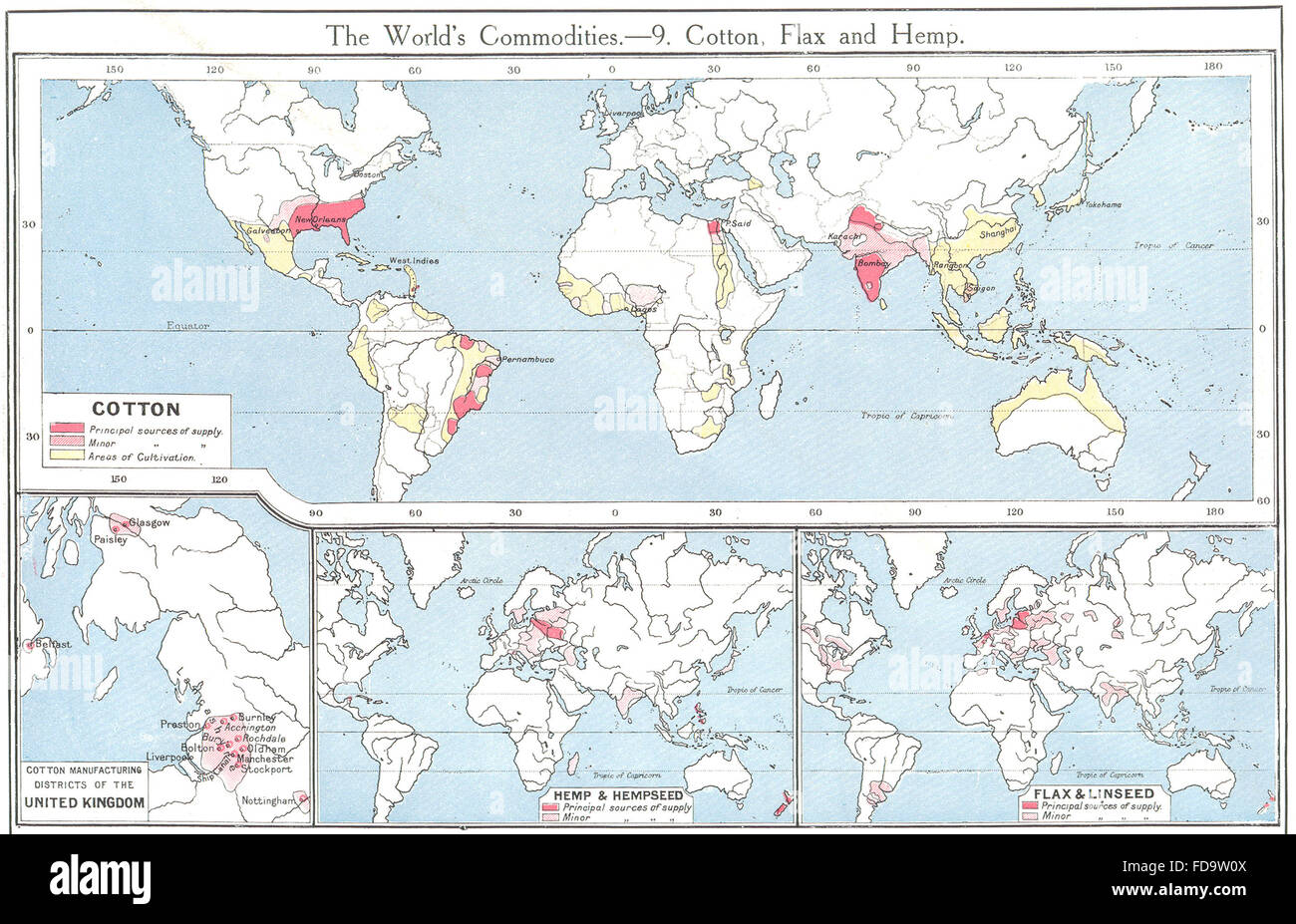WORLD: Commodities - Cotton Hemp & Hempseed; Flax & Linseed; UK, 1907 ...