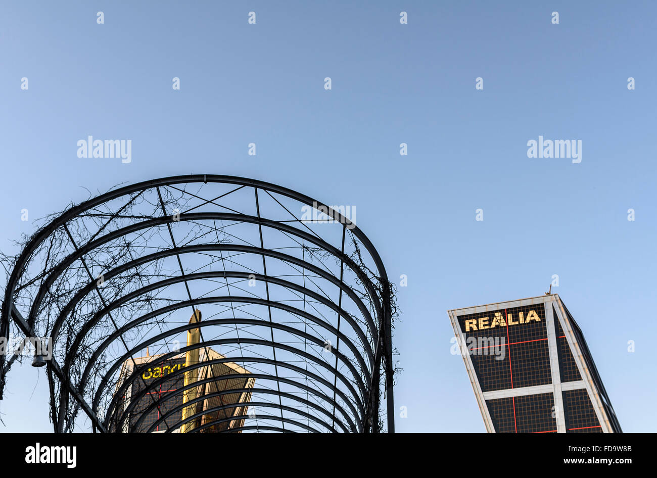 A curve structure in front of a tower buildings in Castilla square ...
