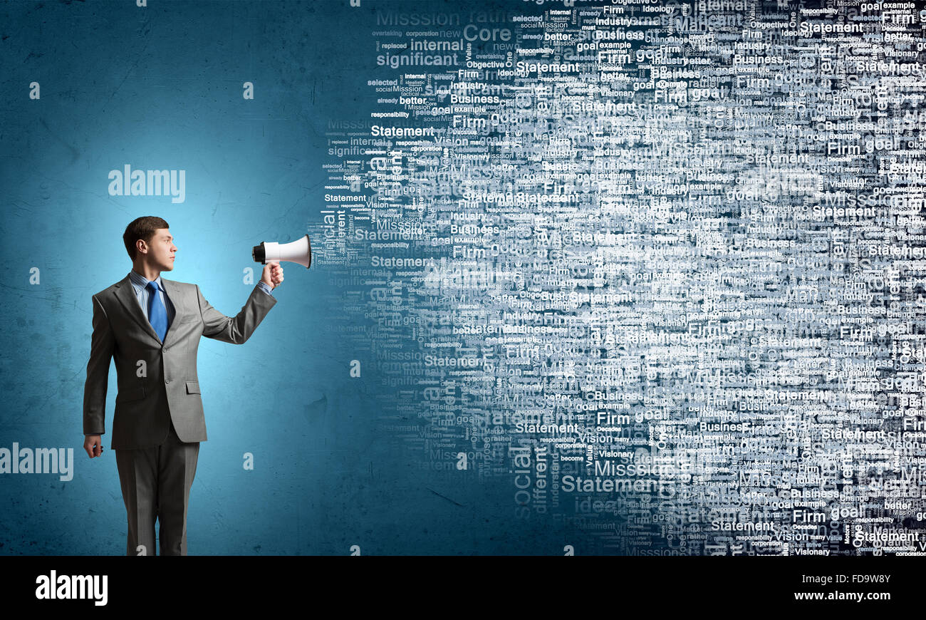 Young person announcing loudspeaker man hi-res stock photography and ...