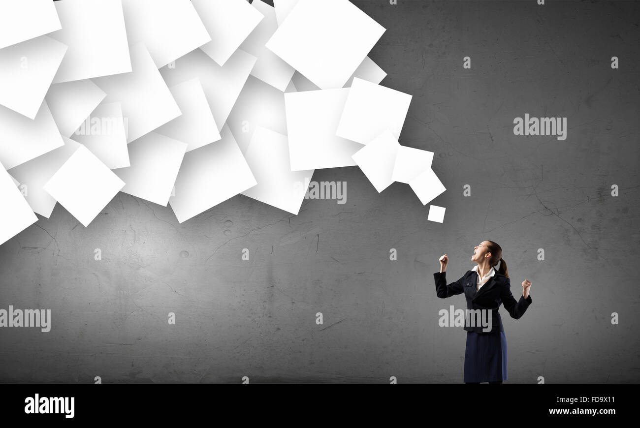 Full length of angry businesswoman making fists and screaming up Stock ...