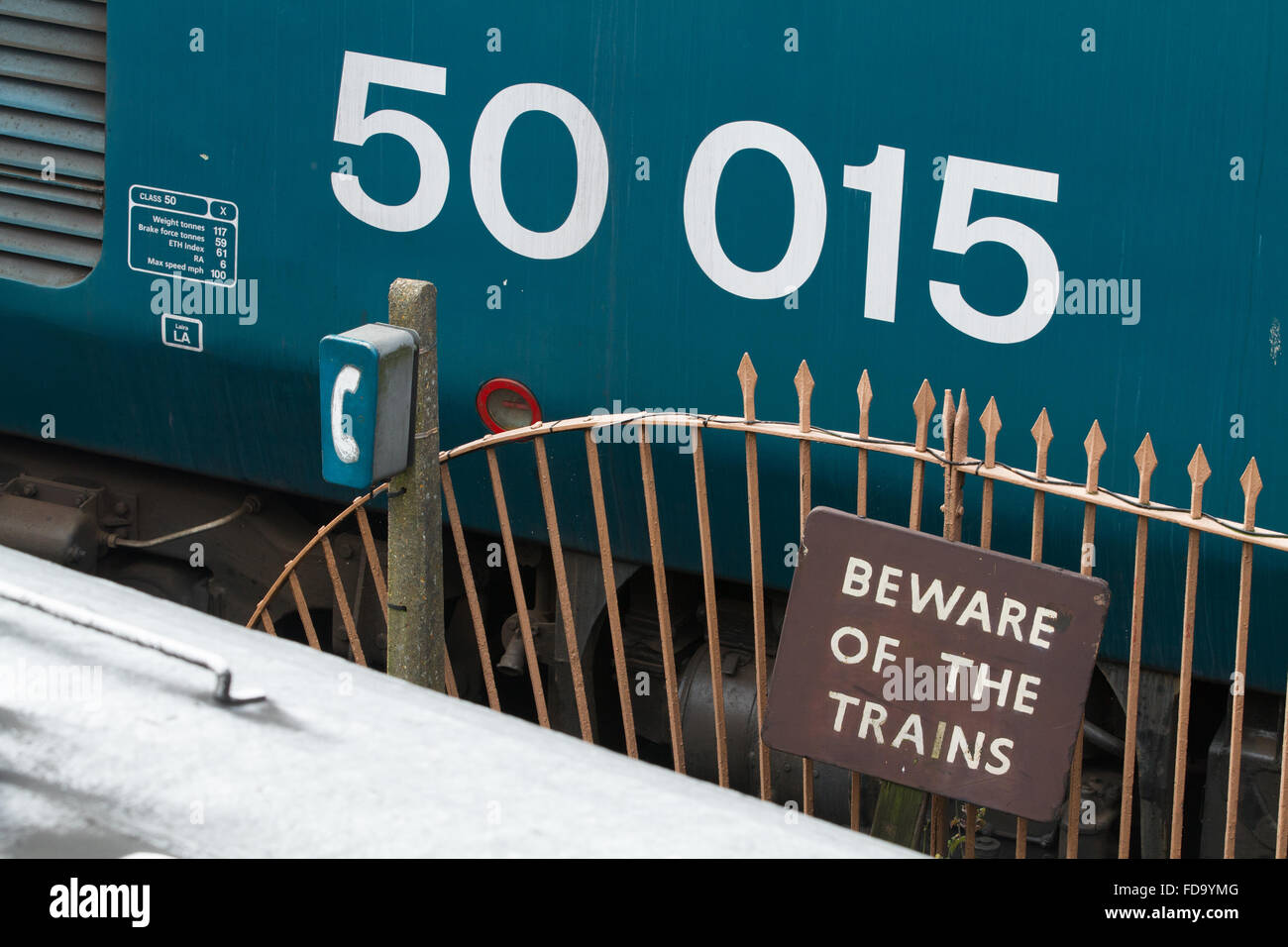 Traditional Railway Sign Beware of the trains under Class 50 fifty at ...