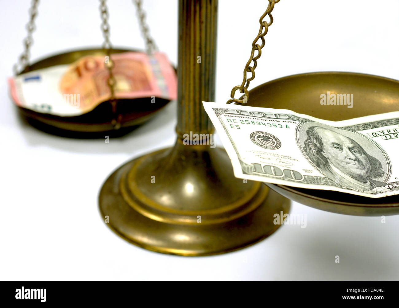 Dollar and Euro notes on scale Stock Photo - Alamy