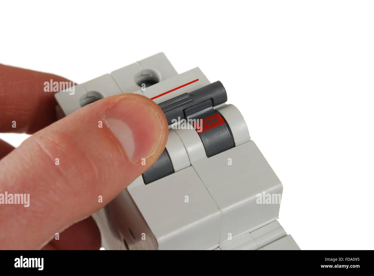 The electric switch in position «on» on a white background Stock Photo ...