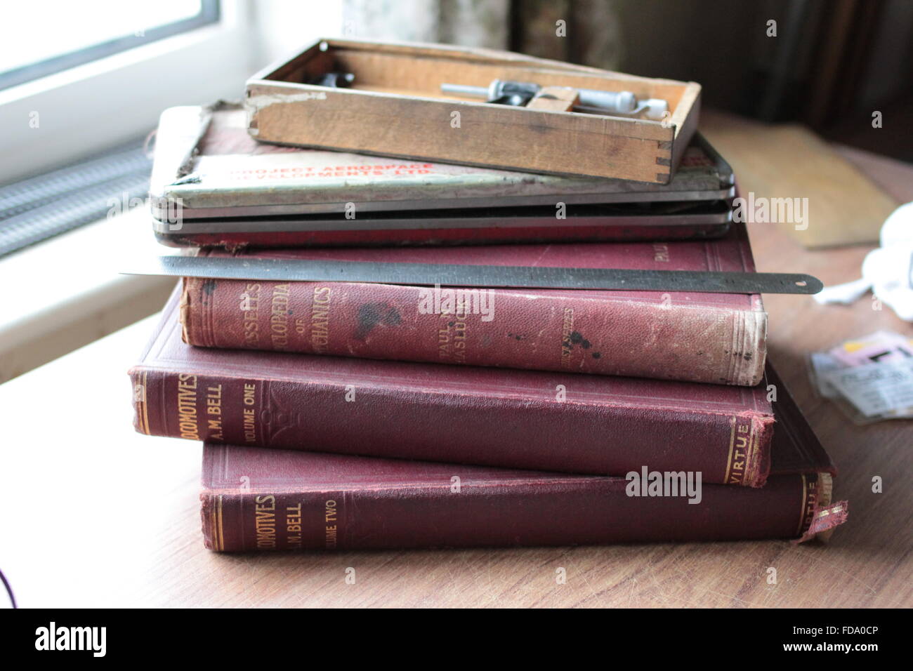 engineering ruler, books and tools Stock Photo - Alamy