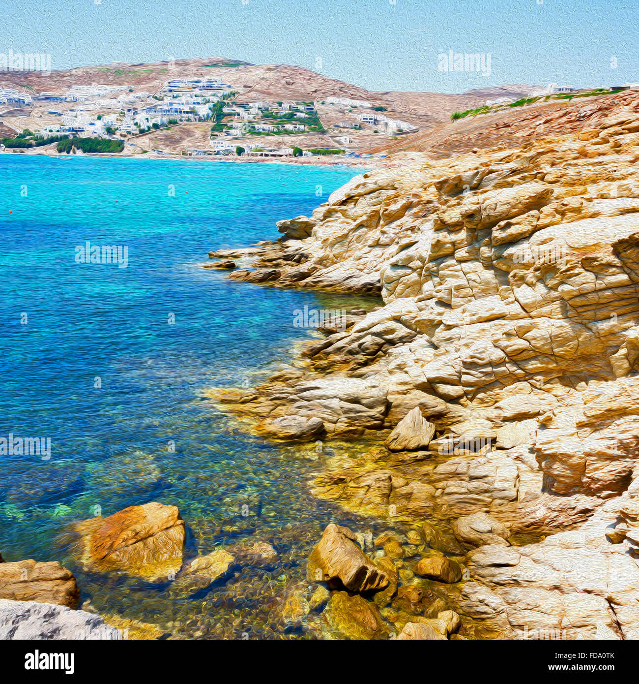 in greece the mykonos island rock sea and beach sky Stock Photo - Alamy
