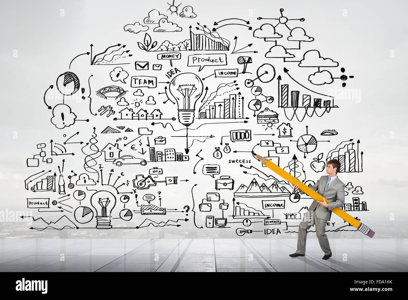 Businessman drawing plan strategy success with huge pencil Stock Photo ...