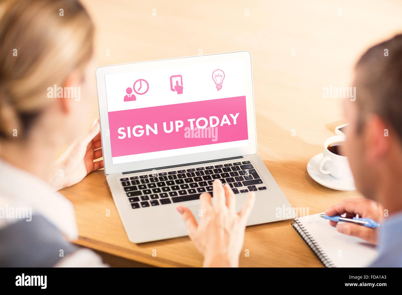 Composite image of pink sign up today Stock Photo - Alamy