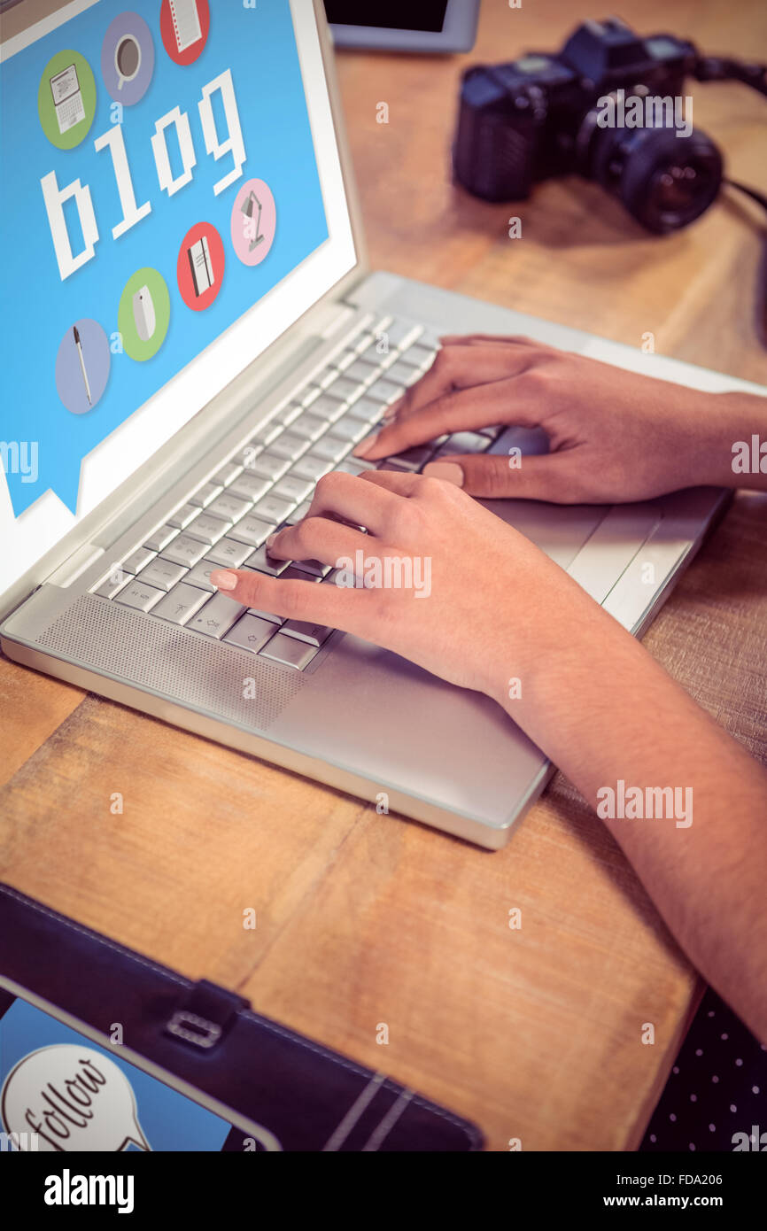 Composite image of bubble blog and pictures Stock Photo - Alamy