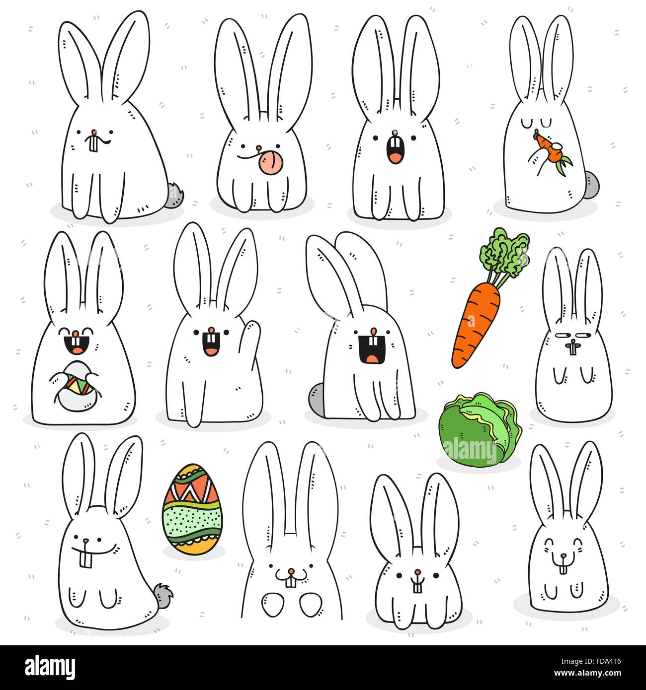 Set 12 sticker rabbit doodle with different emotions. Rabbit Handmade ...