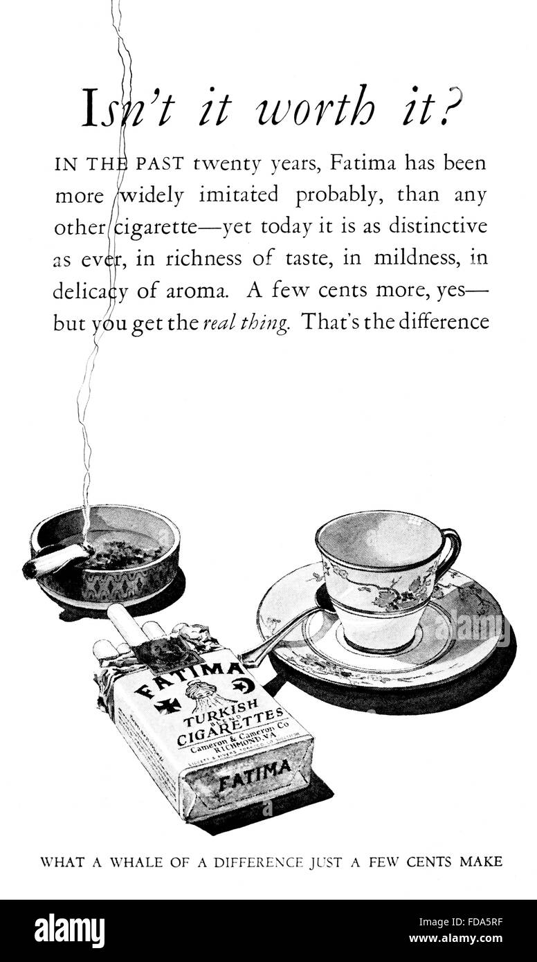 Fatima Turkish cigarettes, 1920s cigarette advertising, from 1926 ...