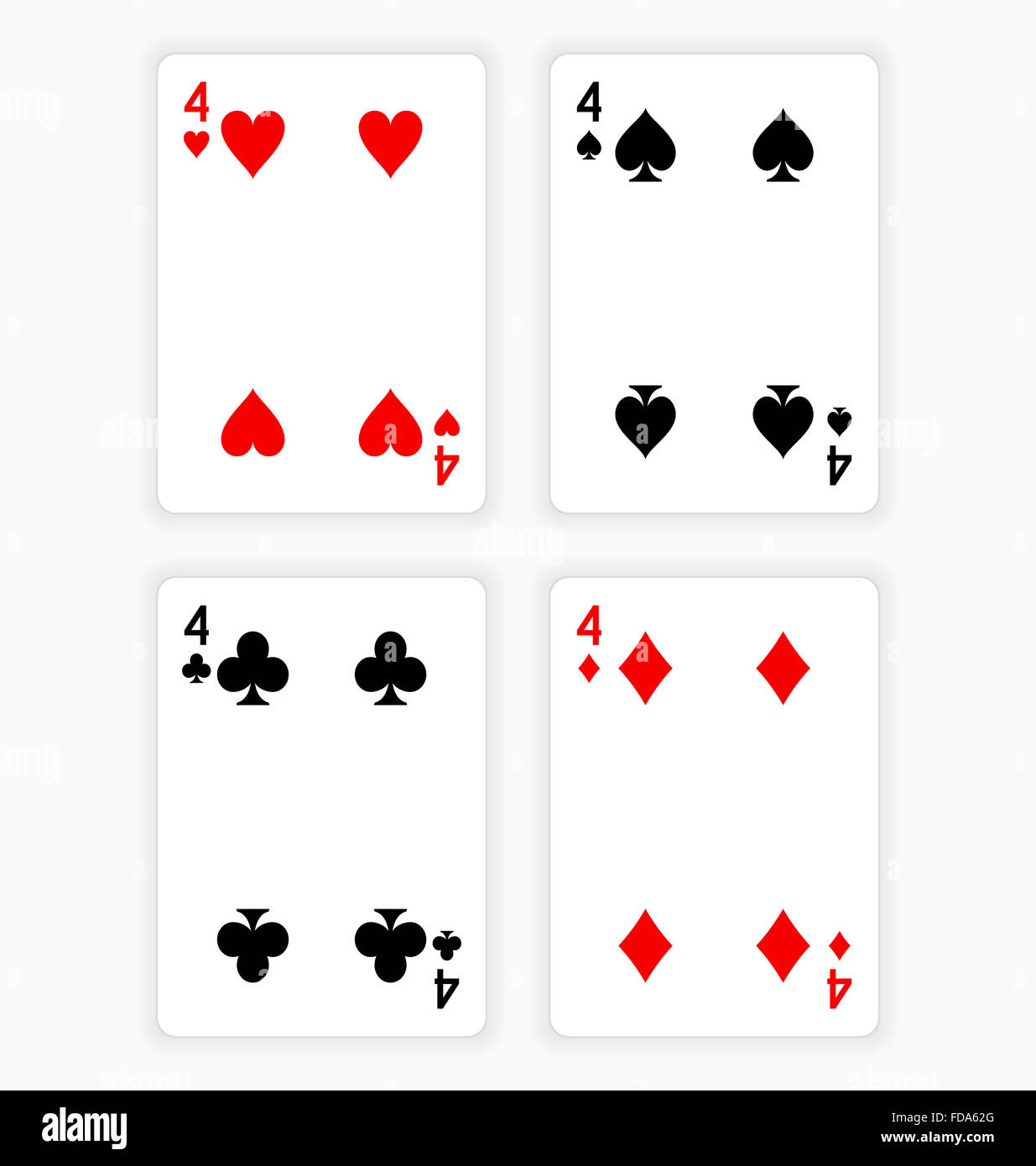 Playing Cards Showing Fours from Each Suit Stock Photo - Alamy