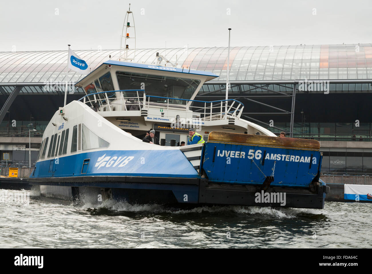 GVB Ferry / Free passenger ferry crosses River IJ arriving departing ...