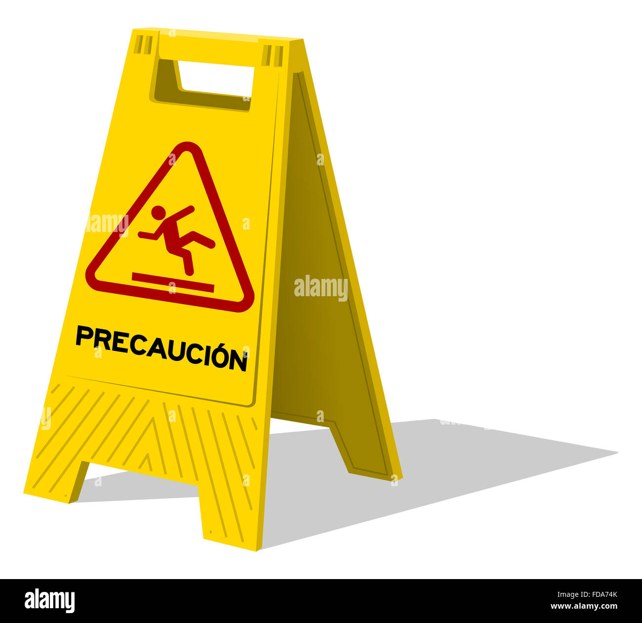 Precaucion caution two panel yellow sign Stock Photo - Alamy