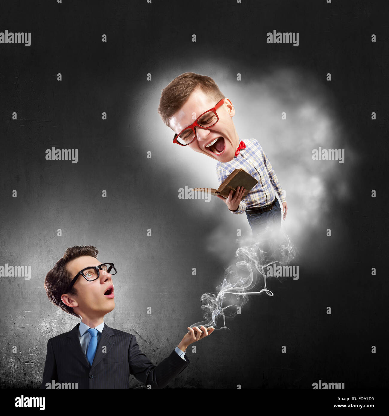 Funny big headed man in glasses with book in hands Stock Photo - Alamy