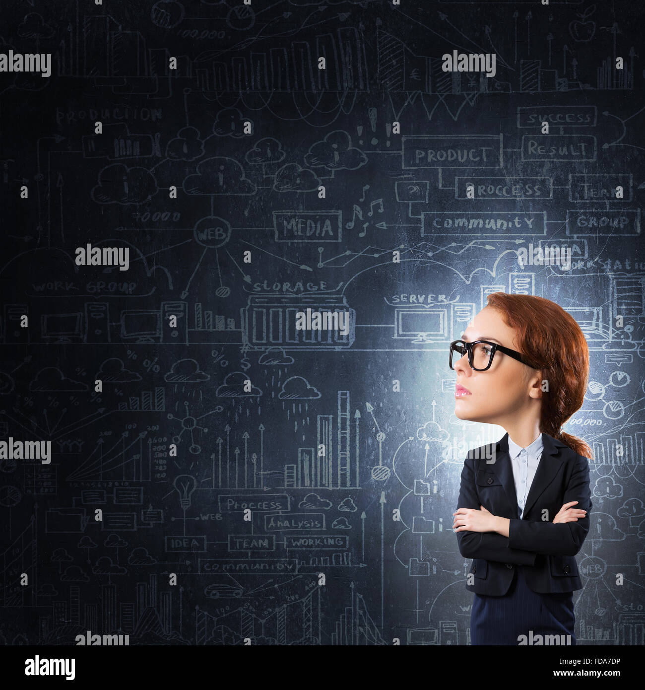 Funny young businesswoman with big head wearing glasses Stock Photo - Alamy