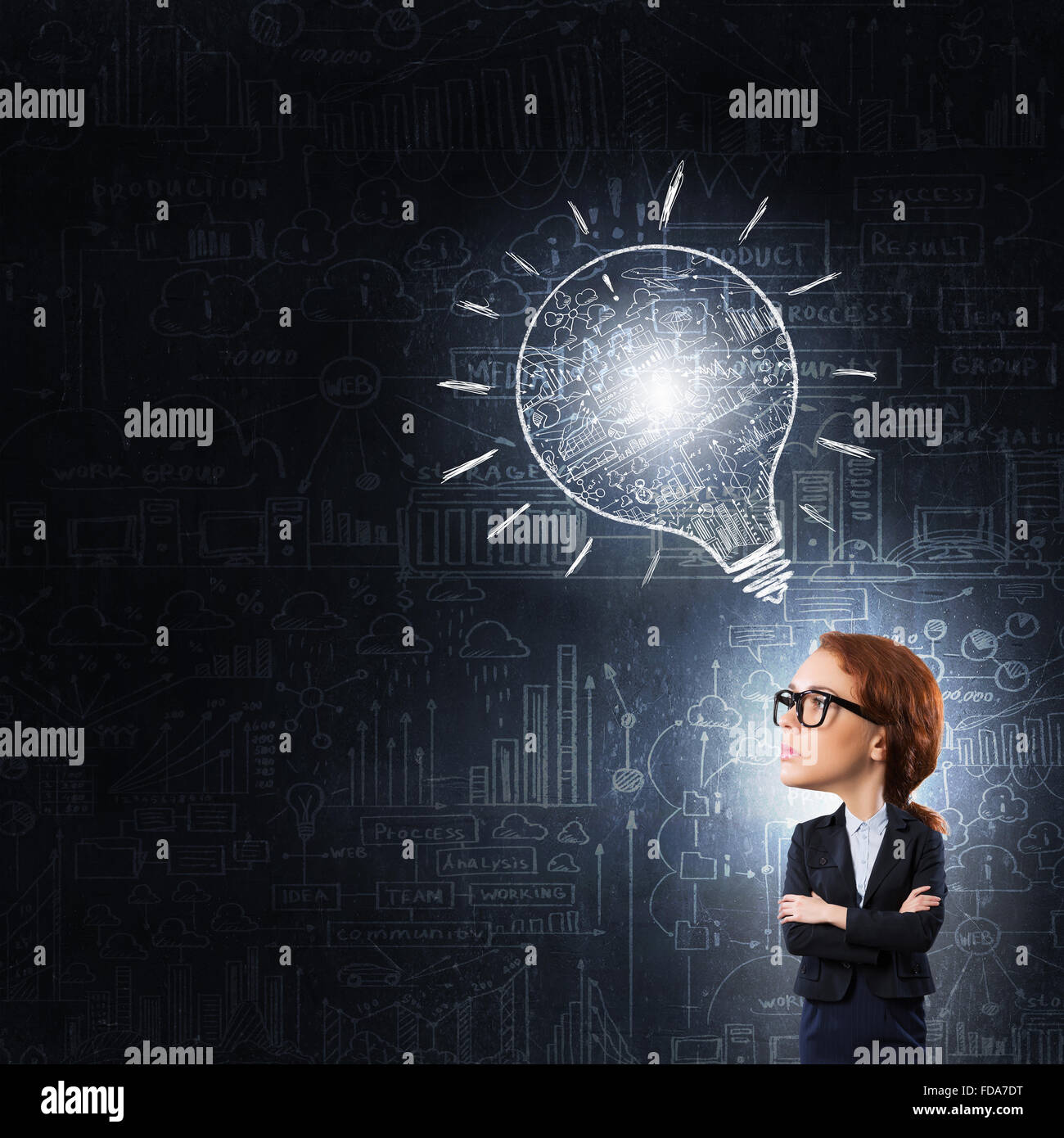 Funny young businesswoman with big head wearing glasses Stock Photo - Alamy