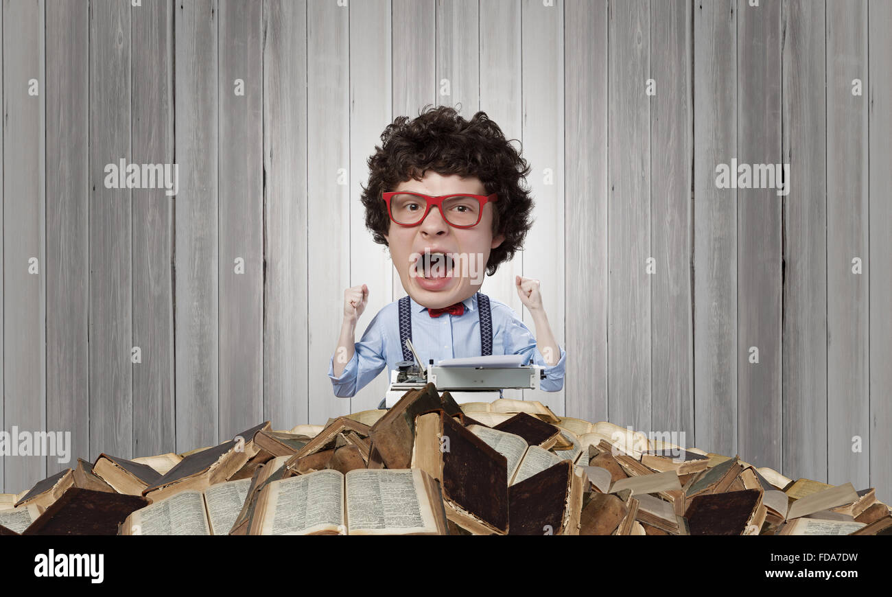 Young funny man in glasses with big head Stock Photo - Alamy