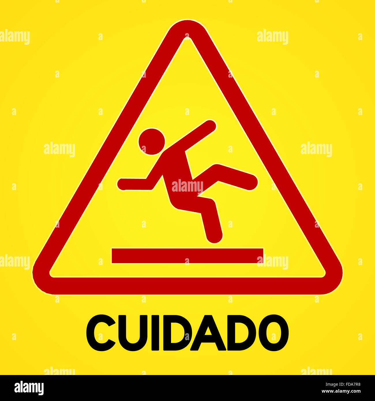 Yellow and red cuidado symbol Stock Photo - Alamy