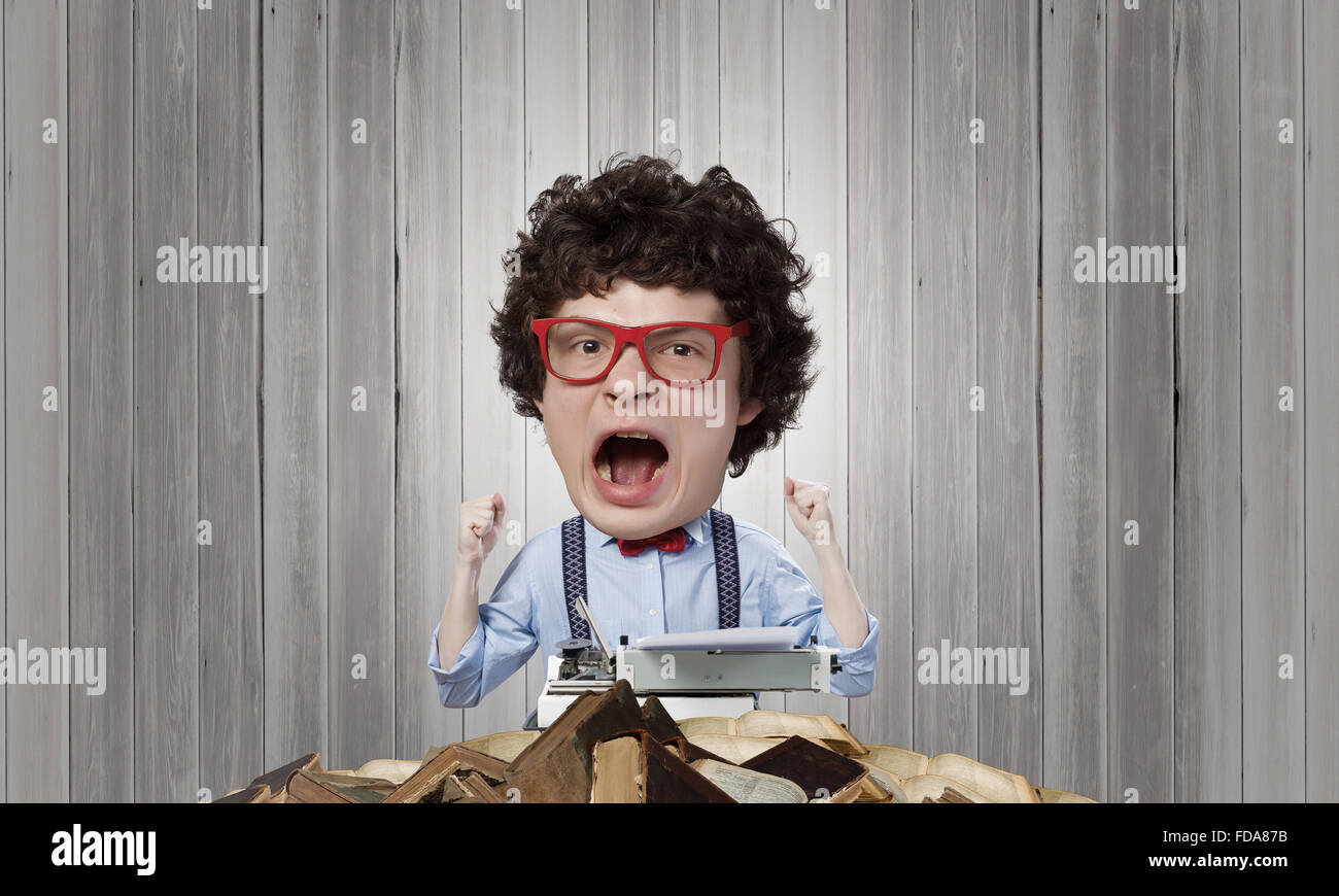 Young funny man in glasses with big head Stock Photo - Alamy