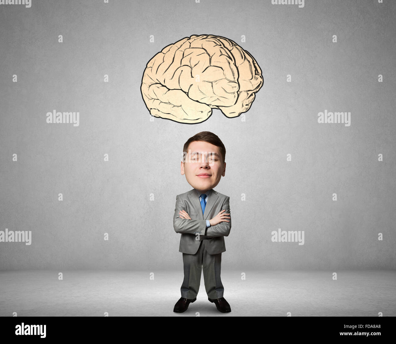 Young man with big head thinking about something Stock Photo - Alamy