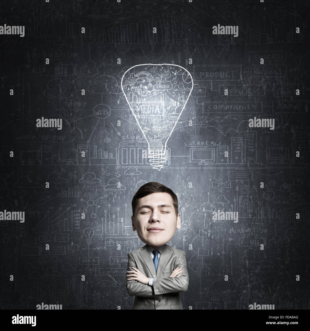 Young man with big head thinking about something Stock Photo - Alamy
