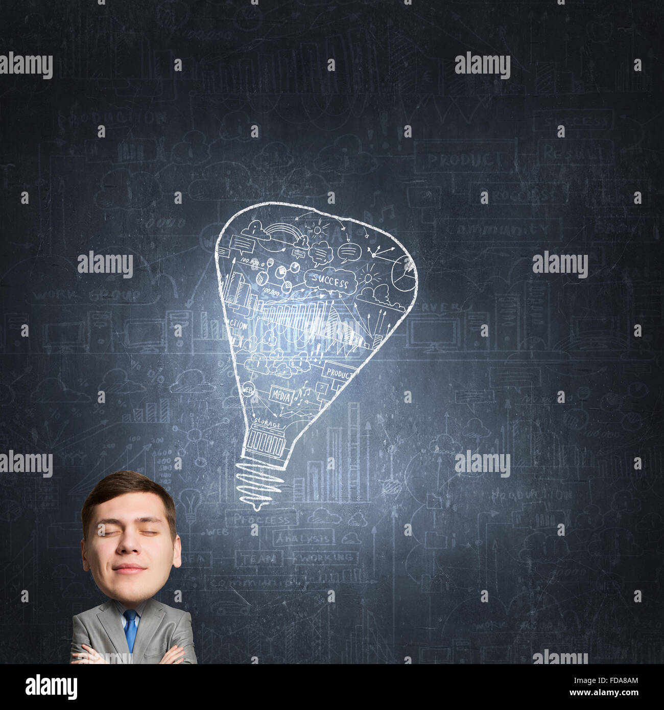 Young man with big head thinking about something Stock Photo - Alamy
