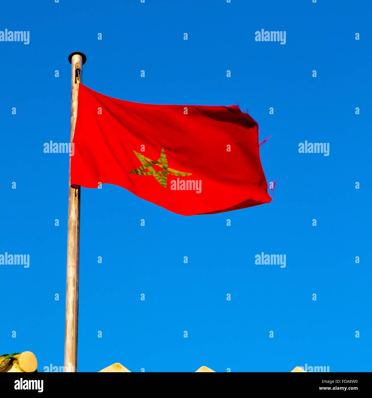 waving flag in the blue sky tunisia colour and wave battlements Stock ...