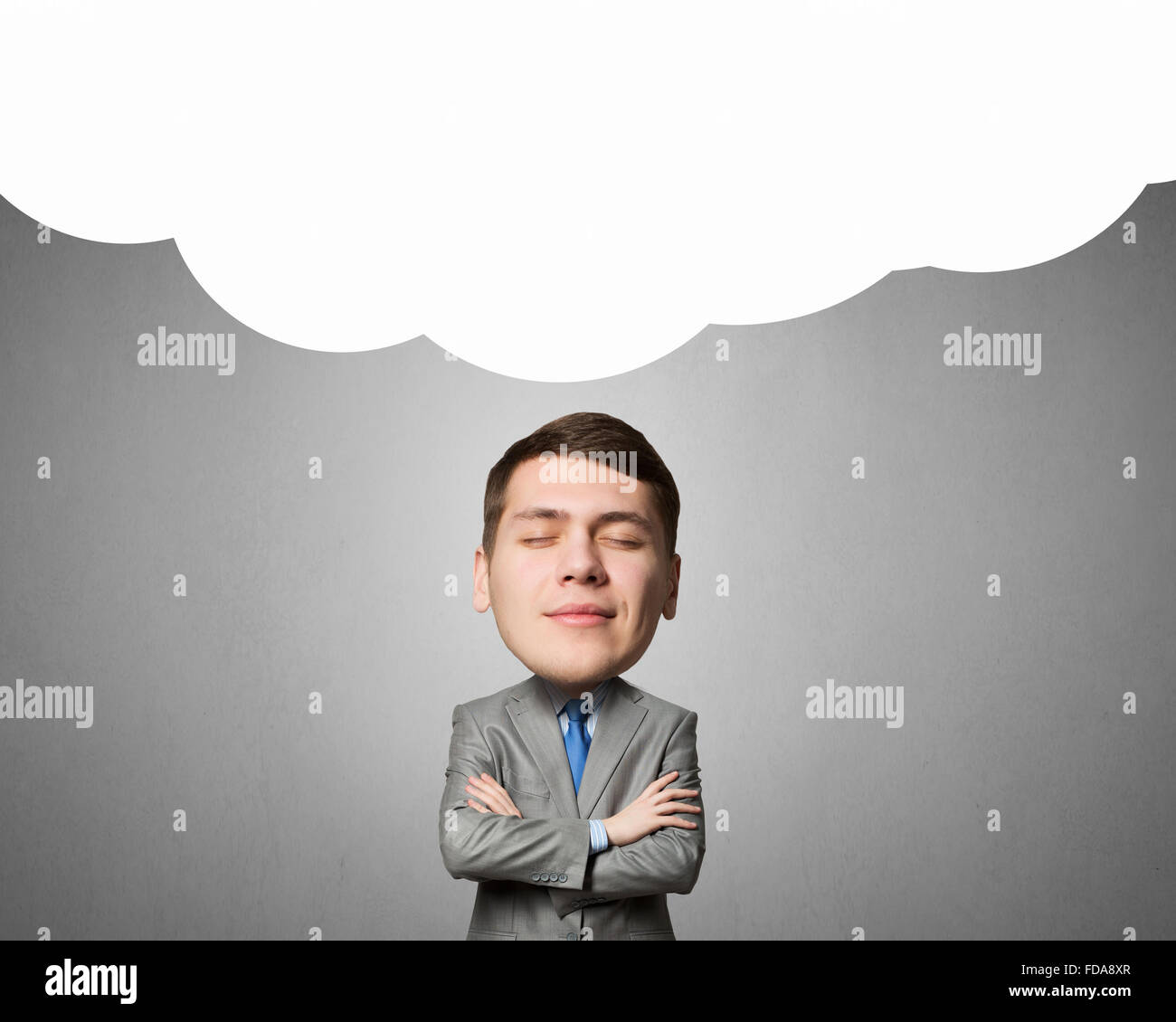 Young man with big head thinking about something with eyes closed Stock ...