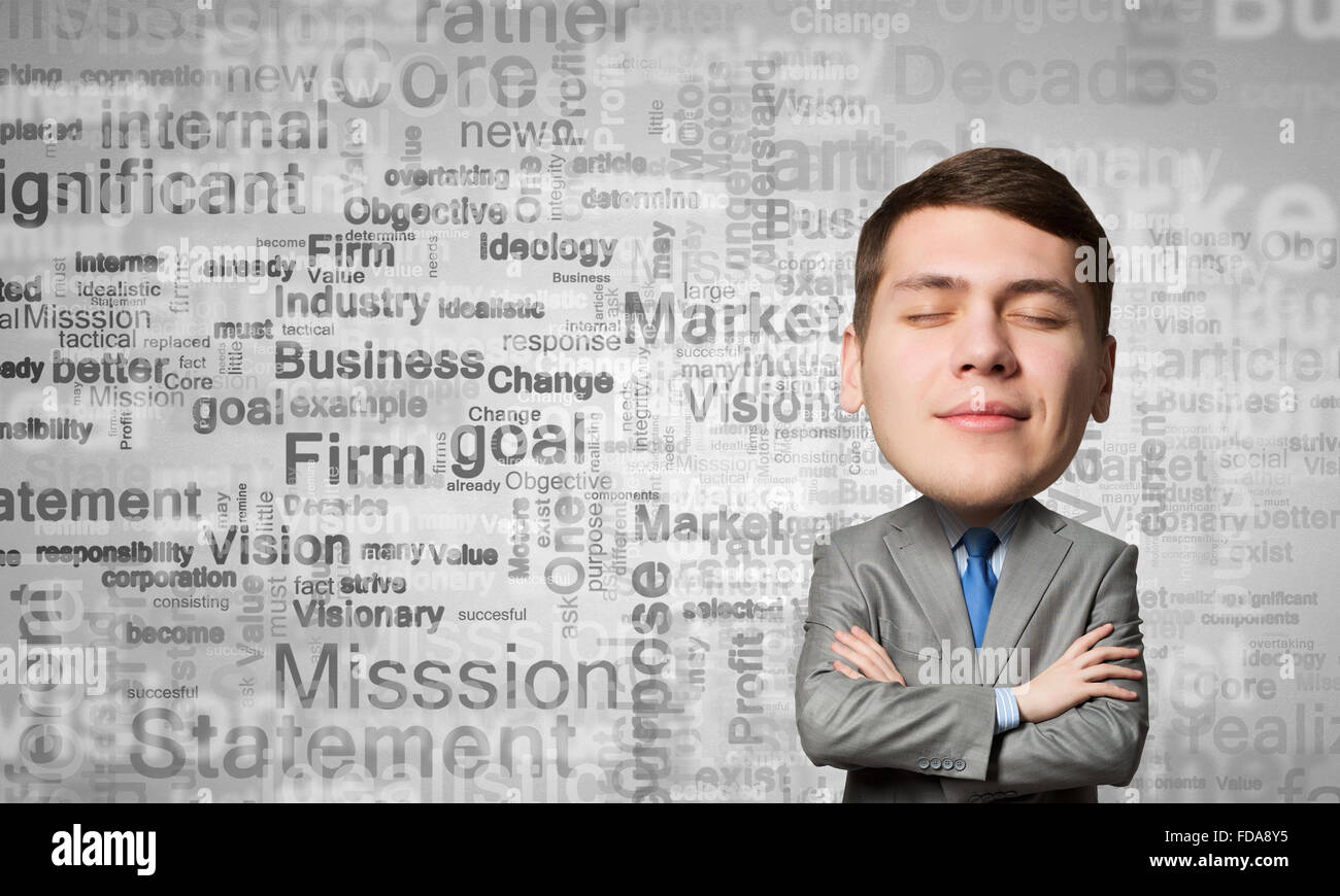 Young man with big head thinking about something with eyes closed Stock ...