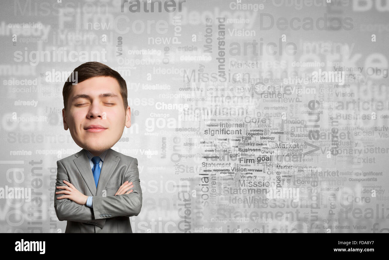 Young man with big head thinking about something with eyes closed Stock ...