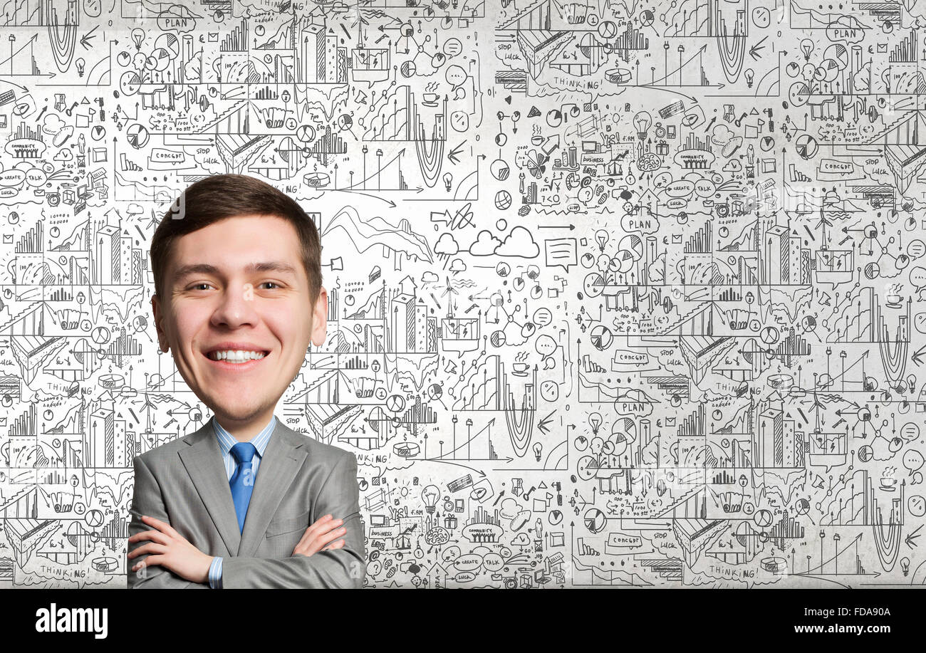 Funny smiling business man with a big head Stock Photo - Alamy