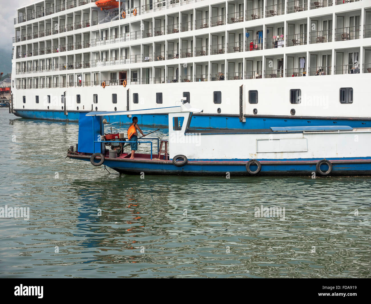 A Service Barge Suppling A Yangtze River Cruise Ship Moored Near Badong ...