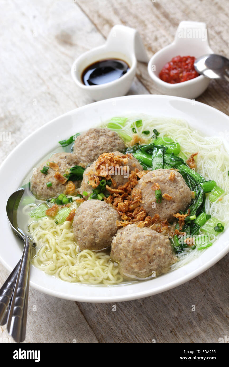 bakso, meatball soup with noodles, indonesian cuisine Stock Photo - Alamy