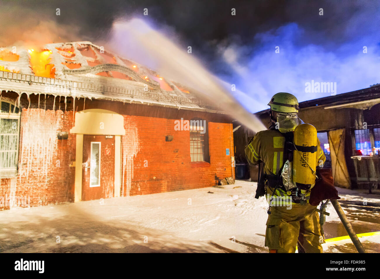 Berlin, Germany, Loesch work in a major fire Stock Photo - Alamy
