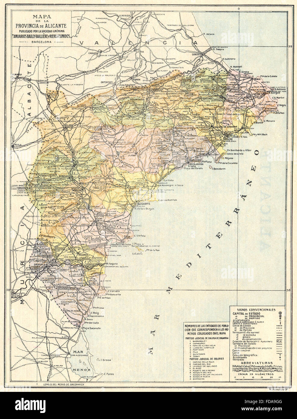 SPAIN: Mapa de la Provincia de Alicante, 1913 Stock Photo - Alamy