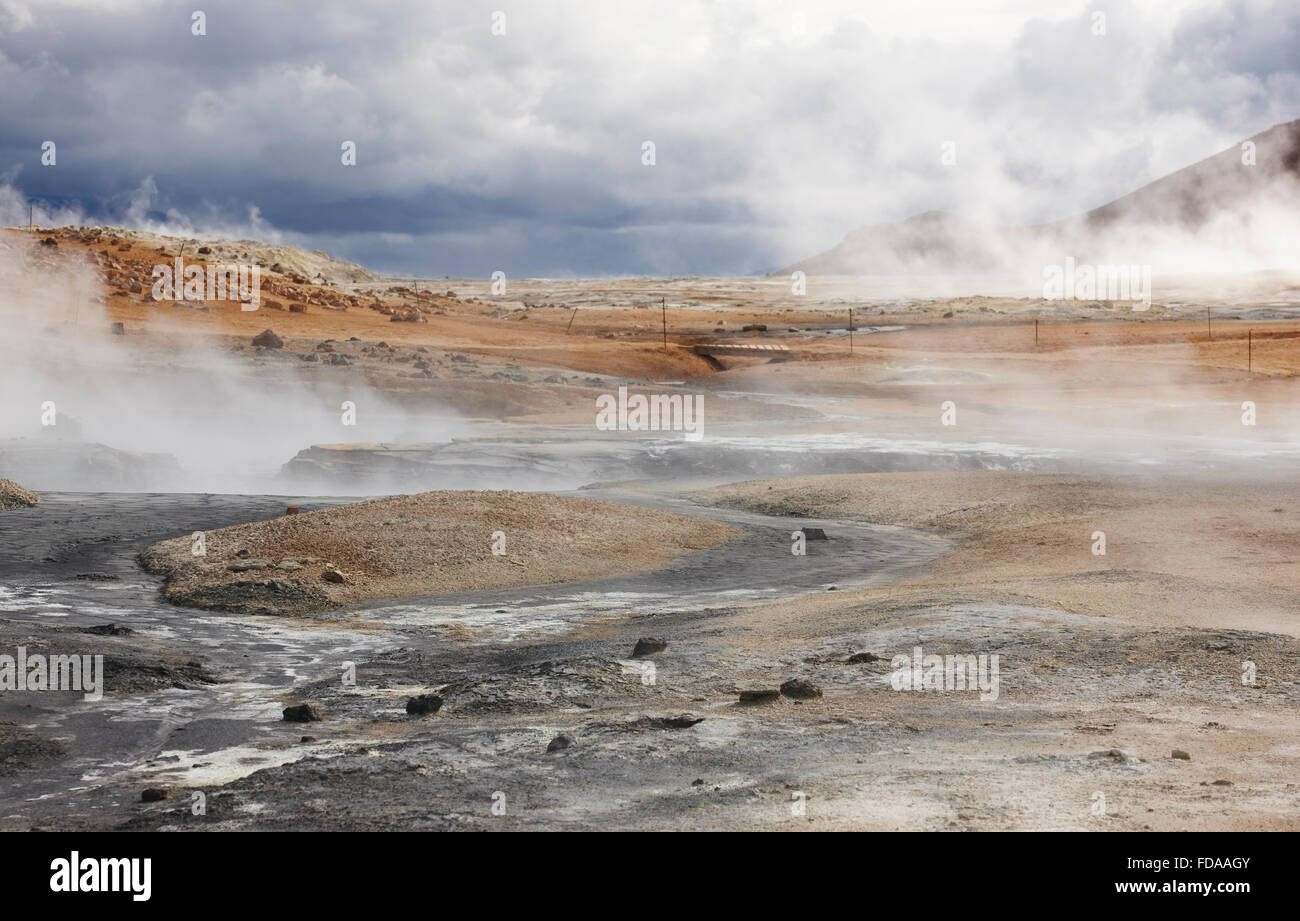 Icelandic landscape with geothermal vents. Horizontal Stock Photo - Alamy