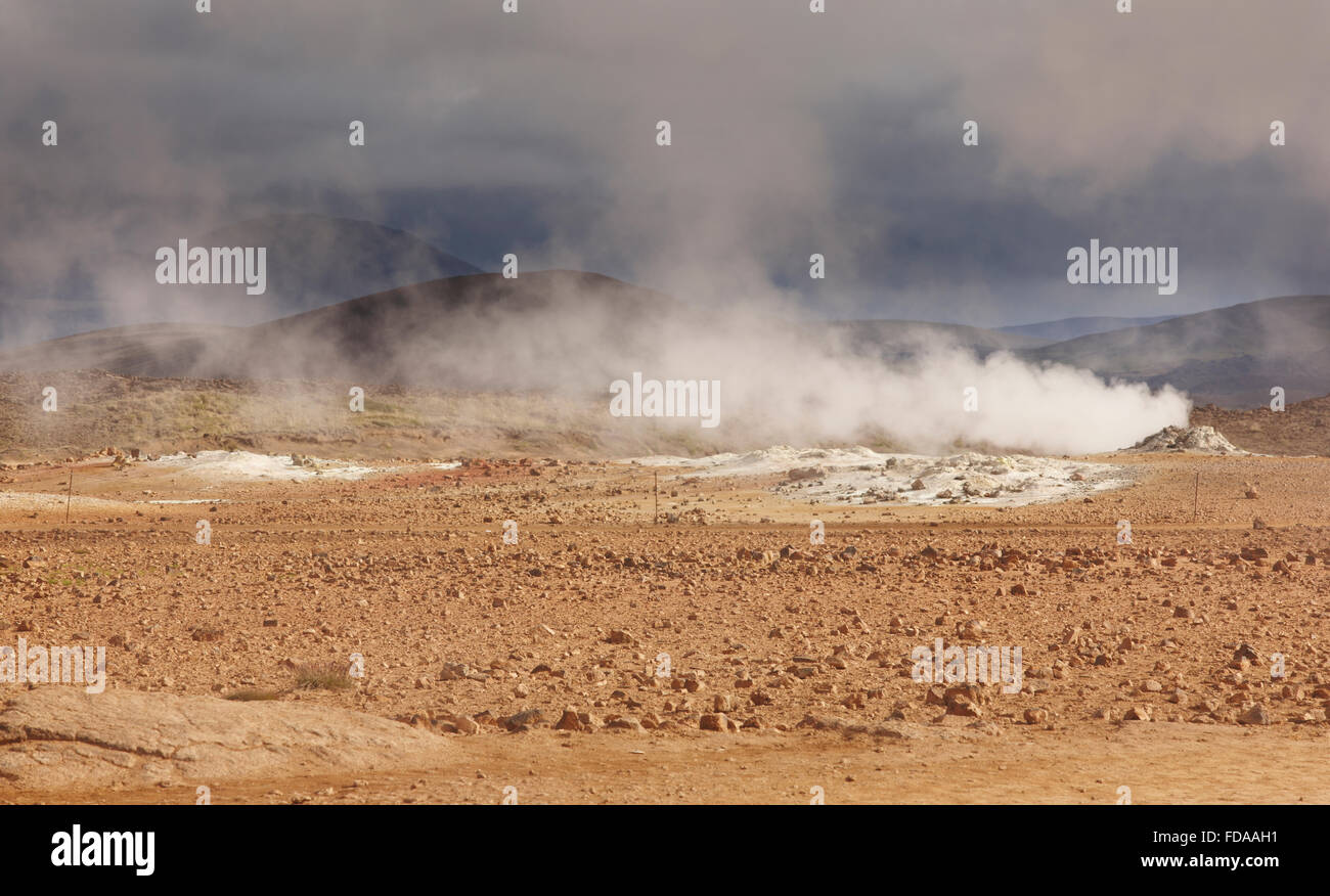 Icelandic landscape with geothermal vents. Horizontal Stock Photo - Alamy