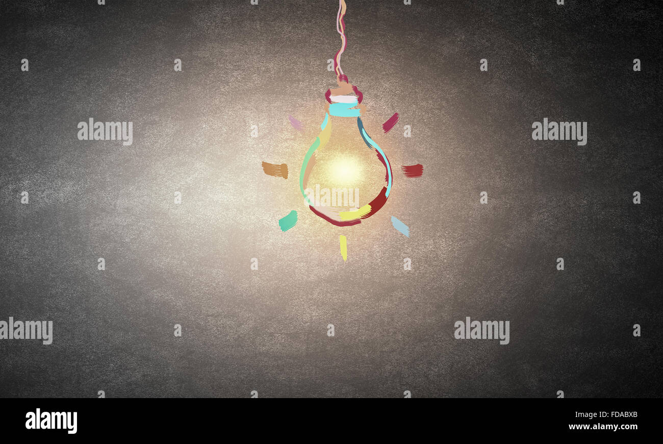 Glowing light bulb on dark background hanging from above Stock Photo ...