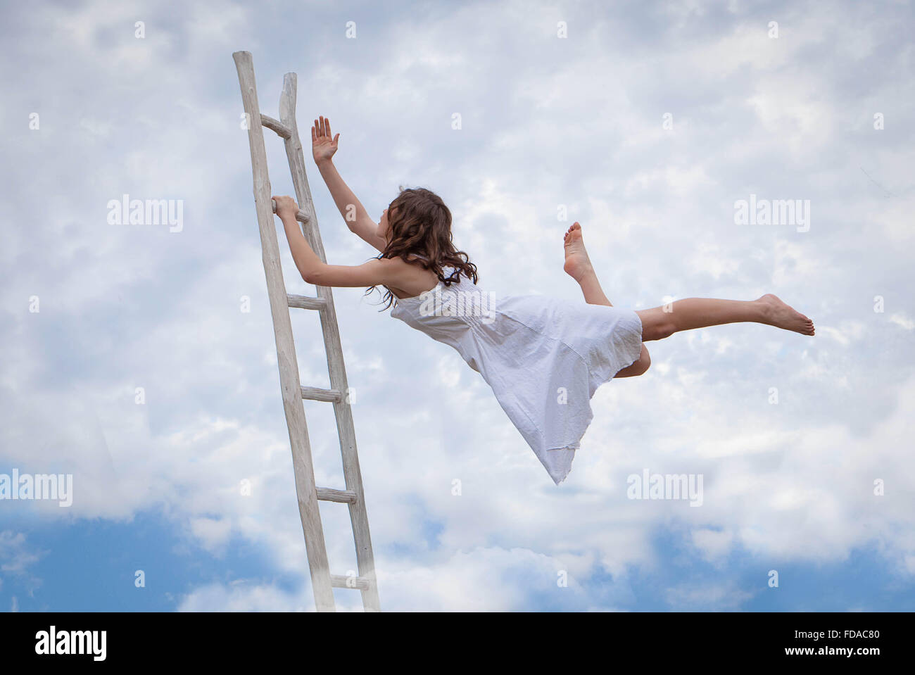 concept for effort, determination, escape, flight, escape, woman with ...