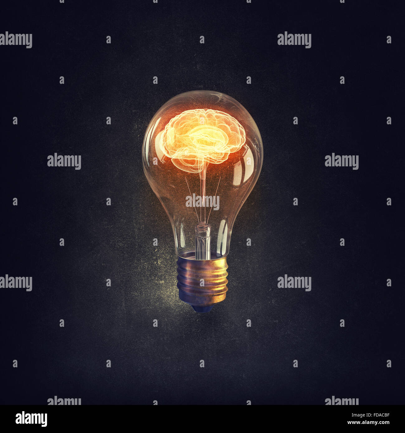 Human brain glowing inside of light bulb on dark background Stock Photo - Alamy